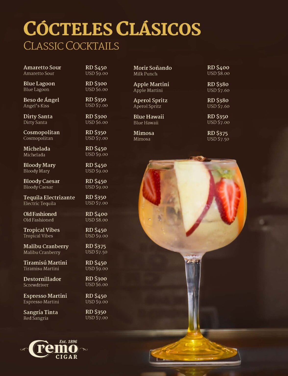 Cremo Cigar Bar & Lounge Menu - Cremo Cigars